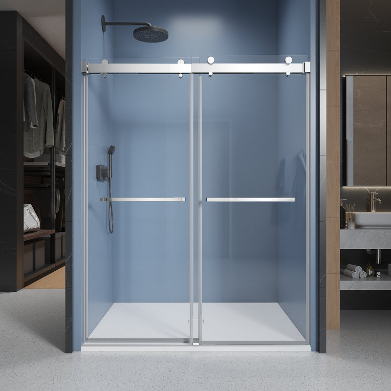 K&A DS13 44‘’ - 48‘’ W x 76'' H Soft-closing Double Sliding Frameless Shower Door with Clear ...